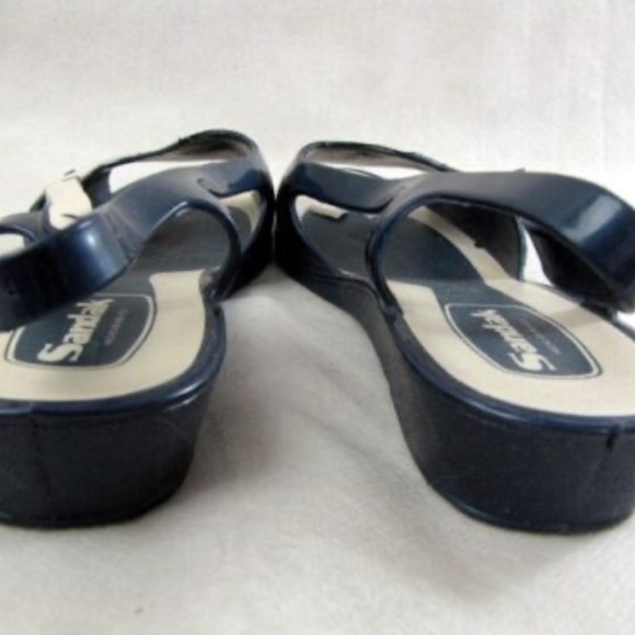 Sandek | Shoes | Sandek Blue White Plastic Wedge Sandals Mexico 24 Usa ...